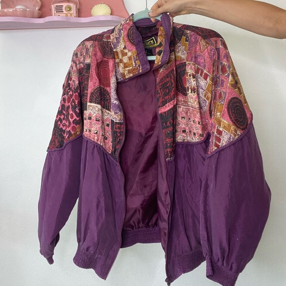 Jackets & Coats | Vintage Windbreaker Jacket Maroon W Print | Poshmark